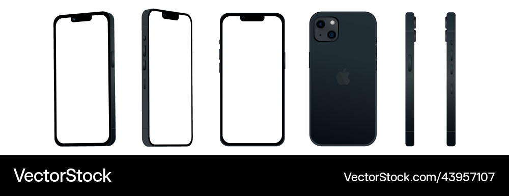 Set of 6 pcs from different angles black Vector Image