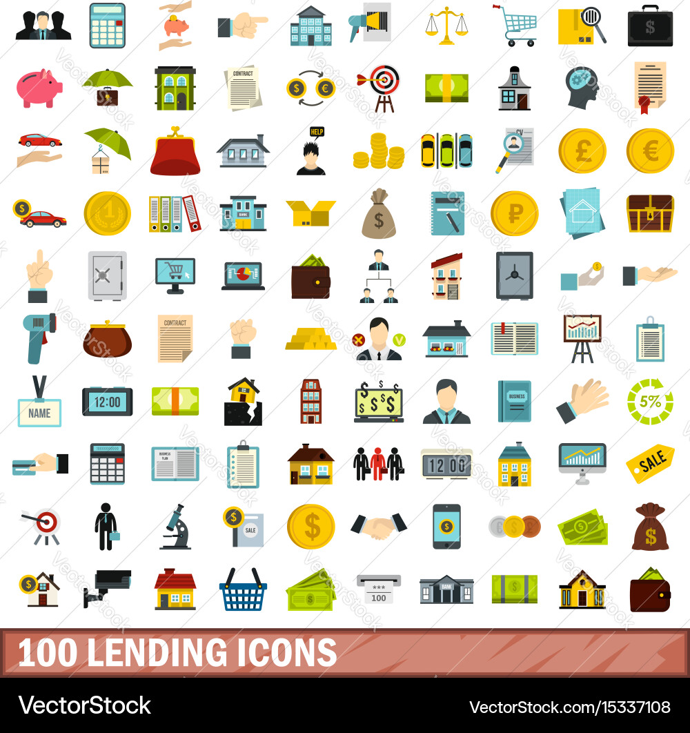 100 lending icons set flat style Royalty Free Vector Image