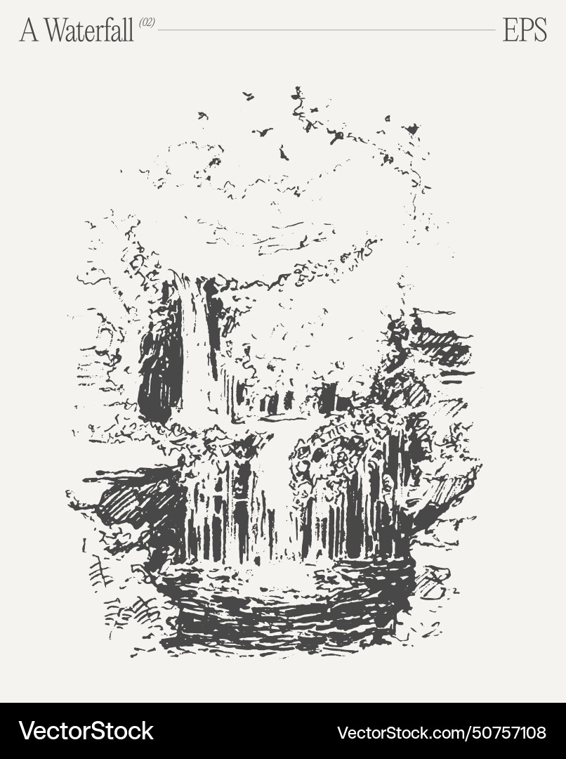 A beautiful waterfall sketch Royalty Free Vector Image