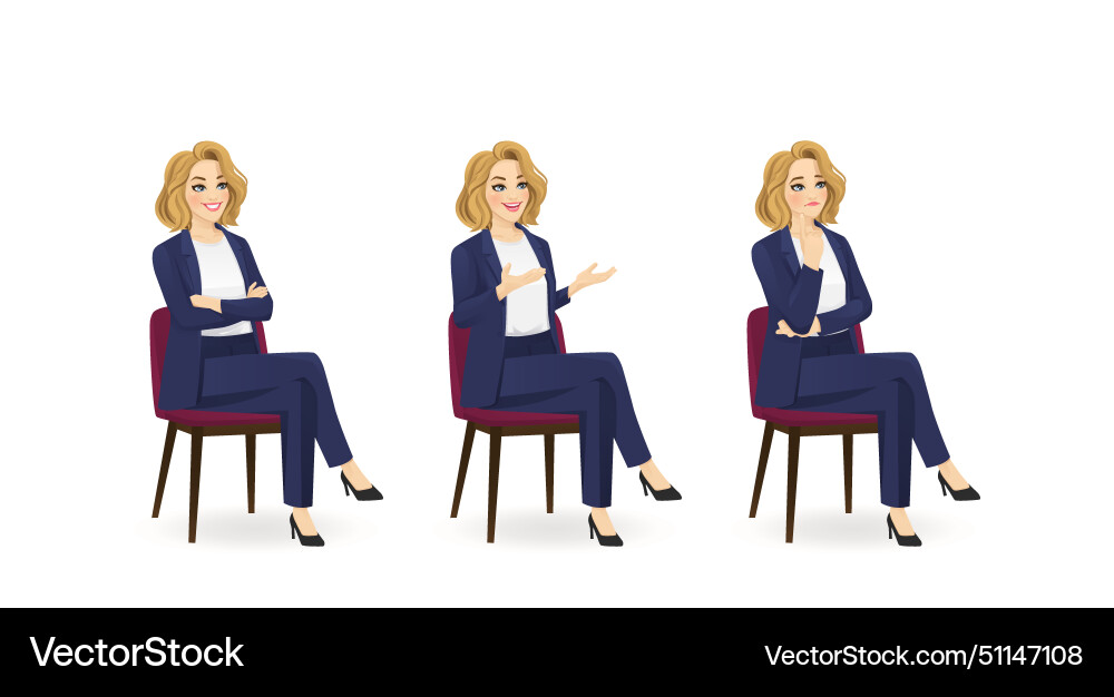 Business woman sitting set side view Royalty Free Vector