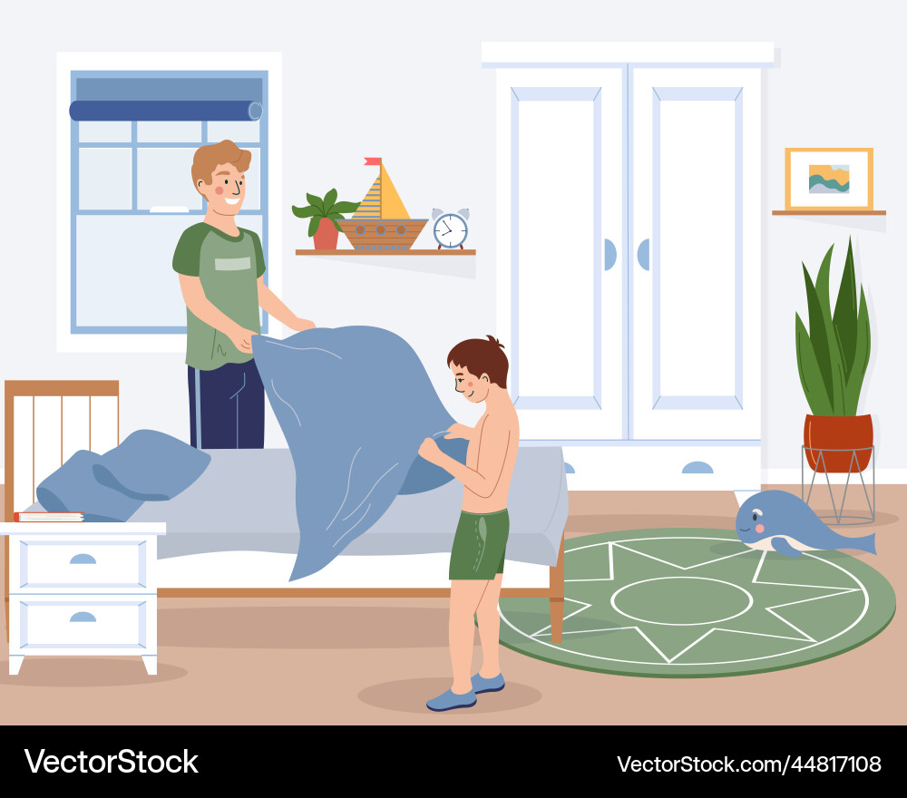 Family morning routine flat Royalty Free Vector Image