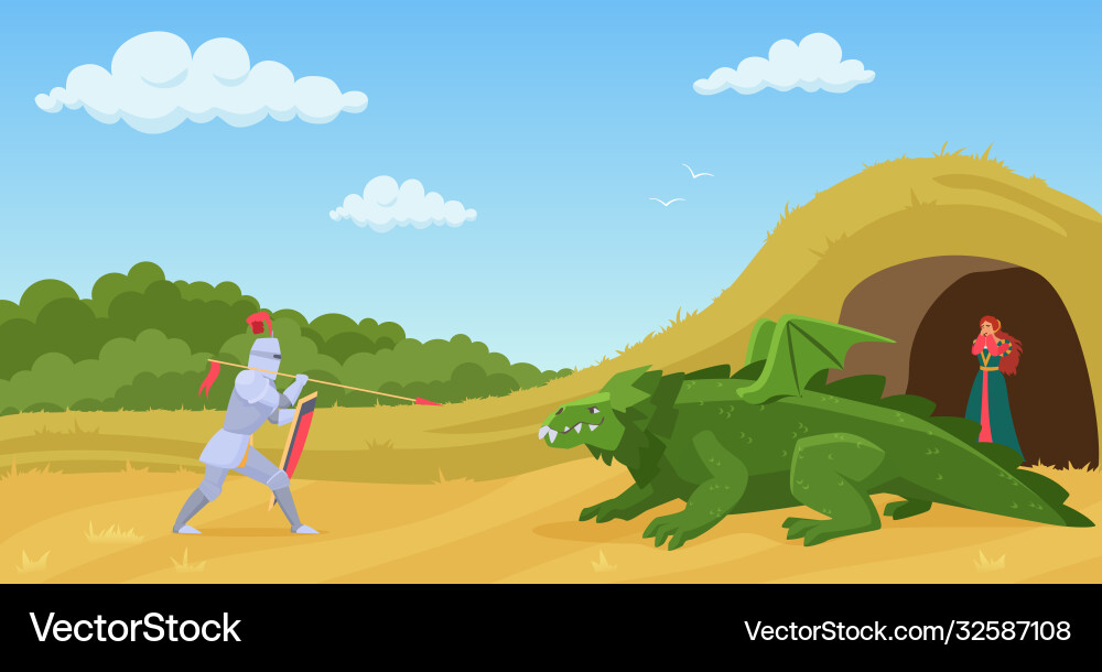 Fight with dragon cartoon Royalty Free Vector Image