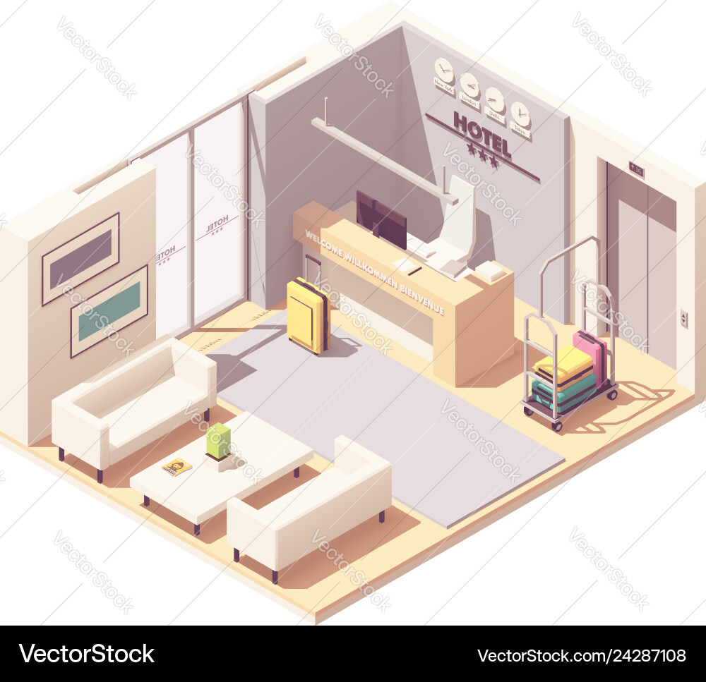 Isometric hotel reception Royalty Free Vector Image