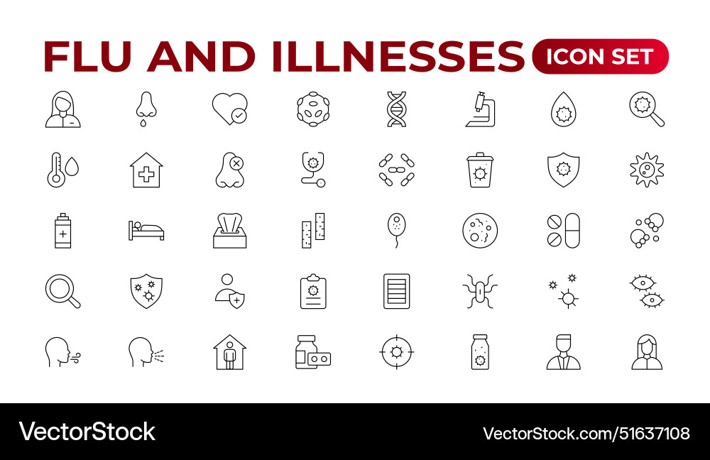Set of flu and illnesses line icons collection Vector Image