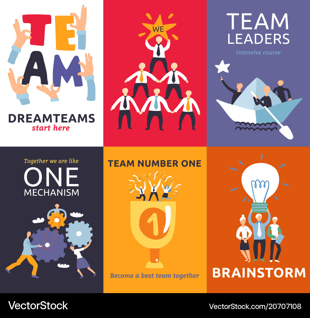 Teamwork cards set Royalty Free Vector Image - VectorStock