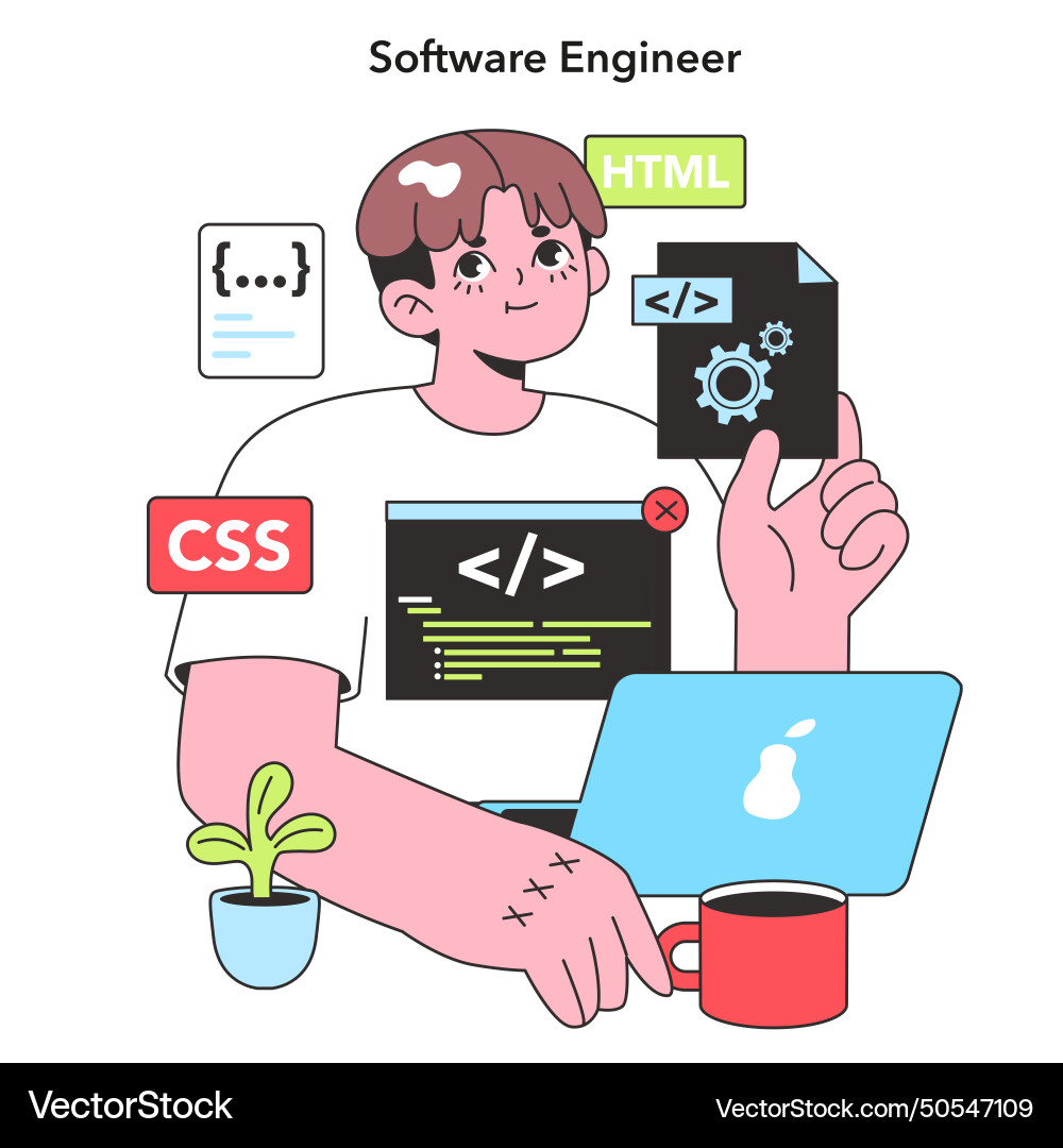 A skilled software engineer displays tools Vector Image