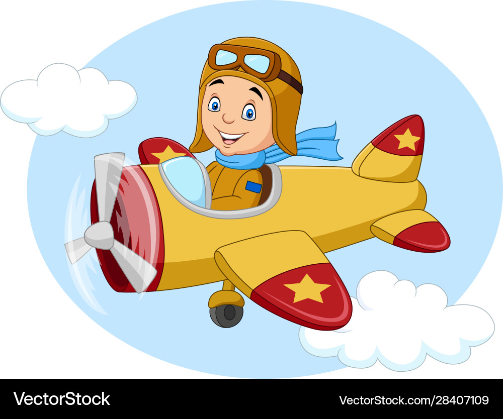 Cartoon little boy operating a plane Royalty Free Vector