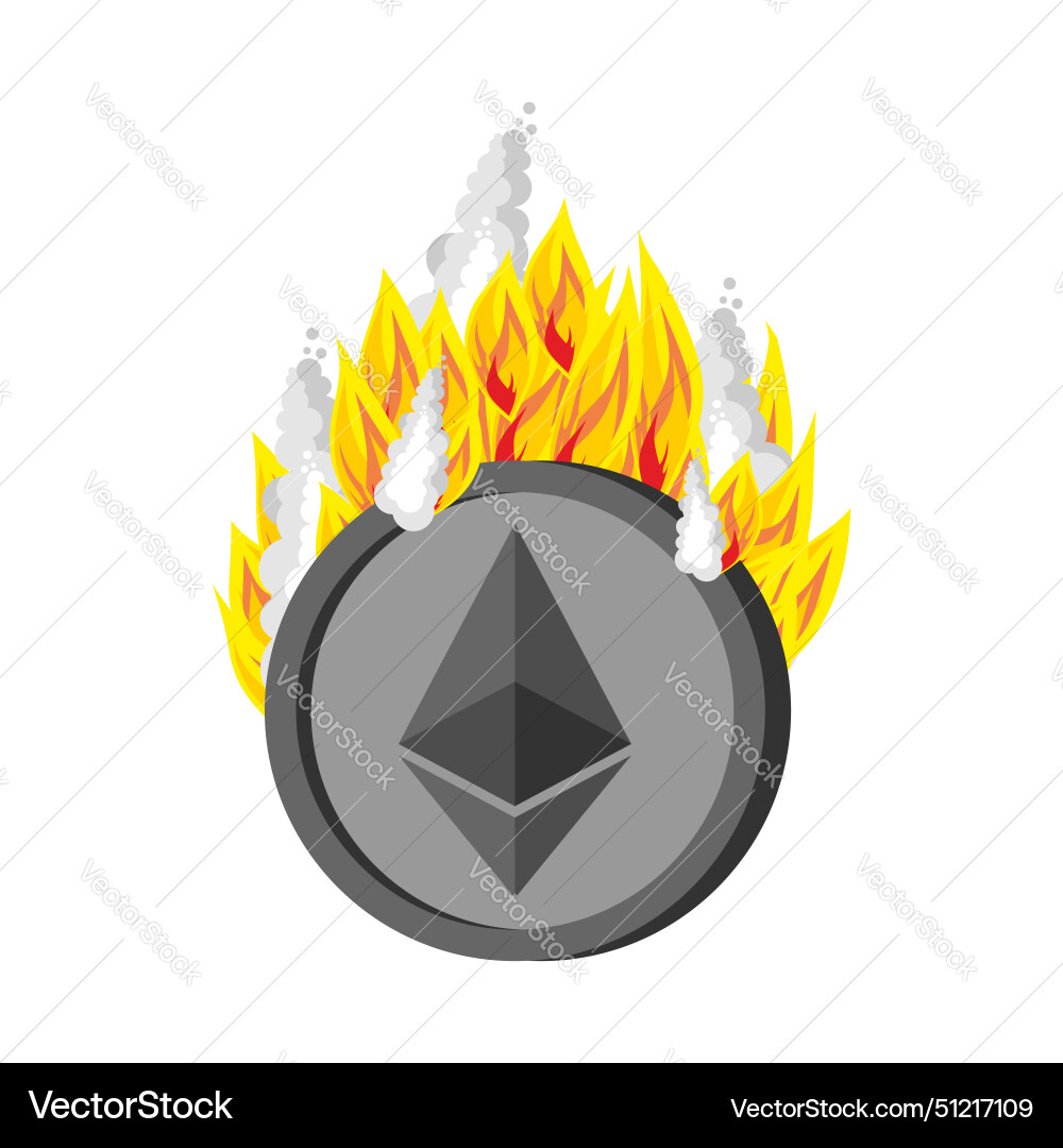 Ethereum burning coins tokens Royalty Free Vector Image
