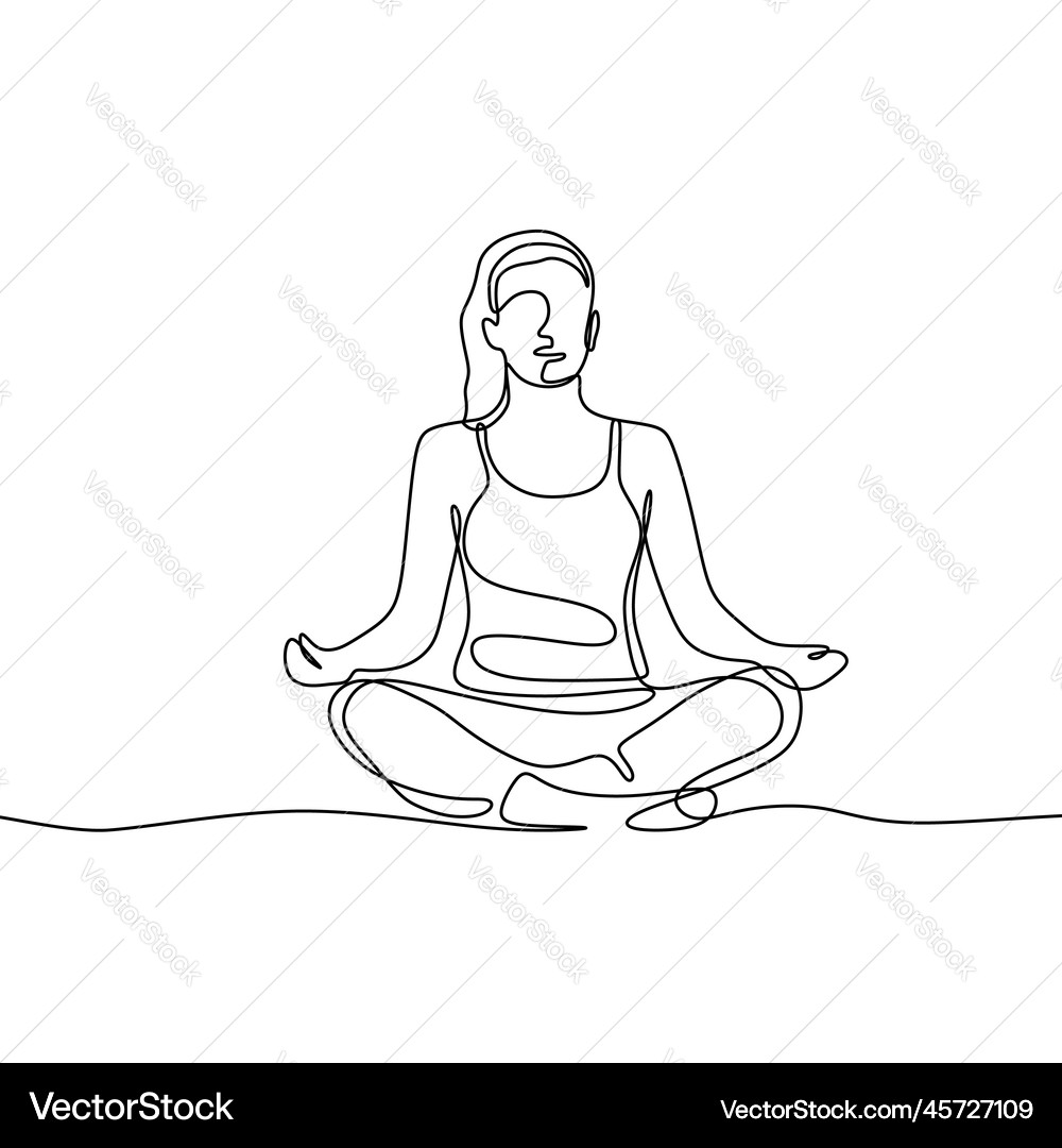 Girl doing meditation and yoga continuous one Vector Image