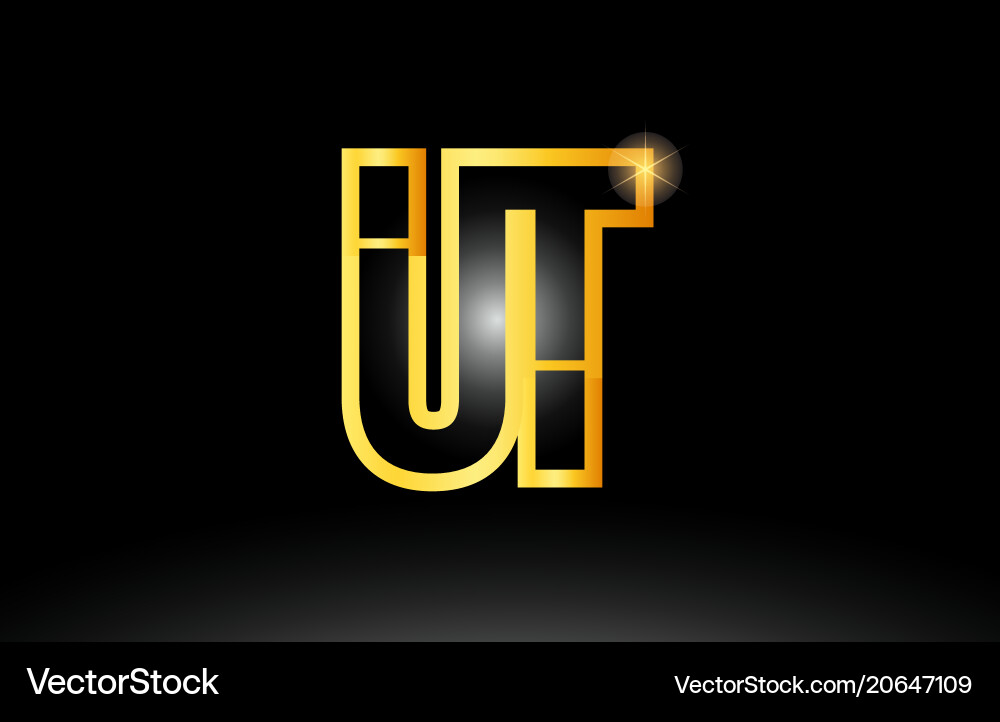 Gold black alphabet letter ut u t logo Royalty Free Vector