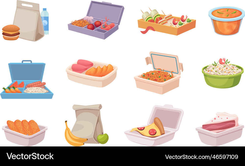 Lunchbox with food containers for fresh healthy Vector Image
