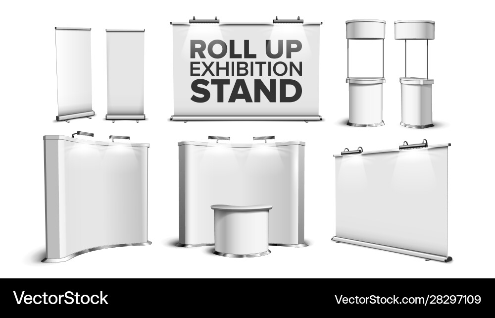 Roll up stand fair desk counter table set Vector Image