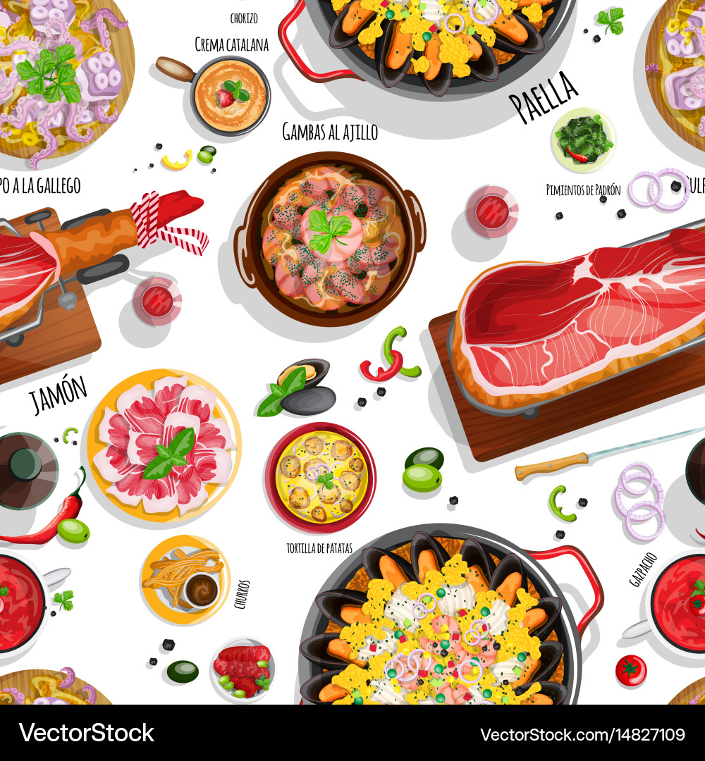 Spanish food seamless pattern Royalty Free Vector Image