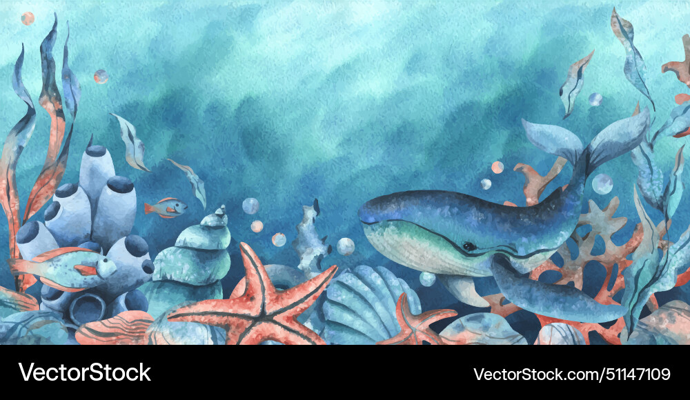 Underwater world clipart with sea animals whale Vector Image