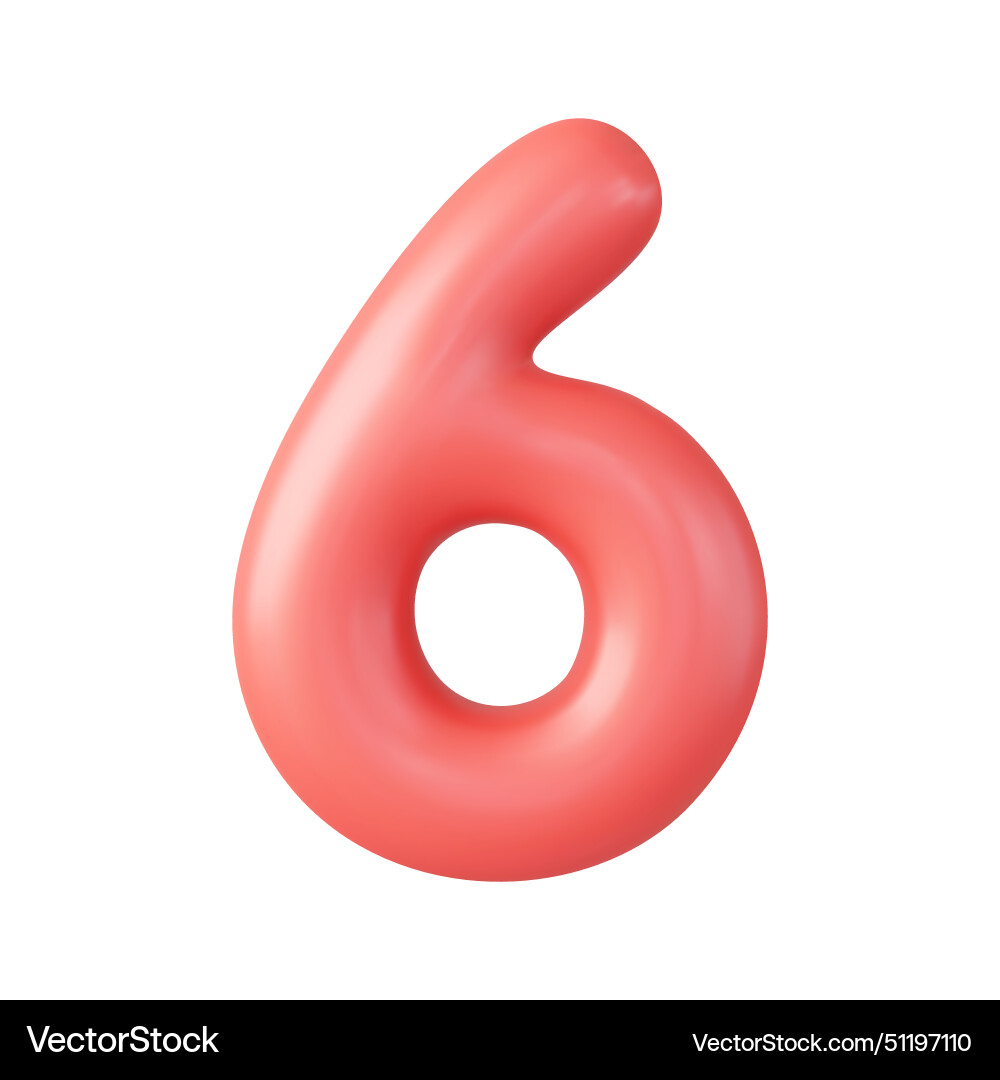 3d number 6 six sign red color Royalty Free Vector Image