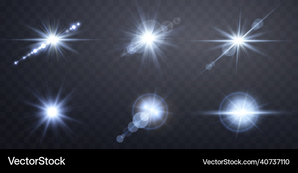 Blue lens flares set isolated on transparent Vector Image