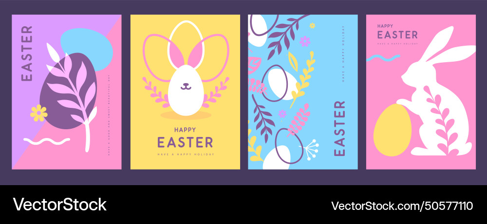 Easter flat posters with rabbit and eggs Vector Image