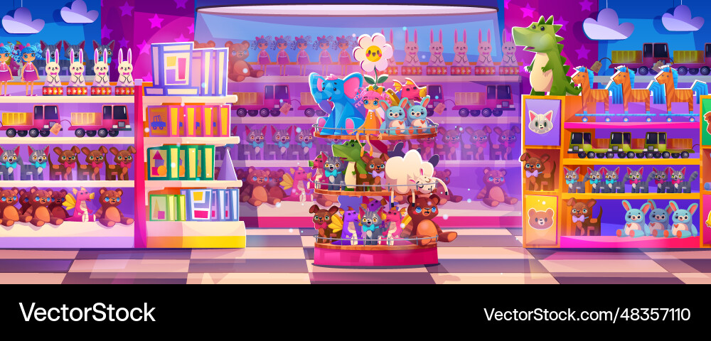 Empty toy store interior with shelves cartoon Vector Image