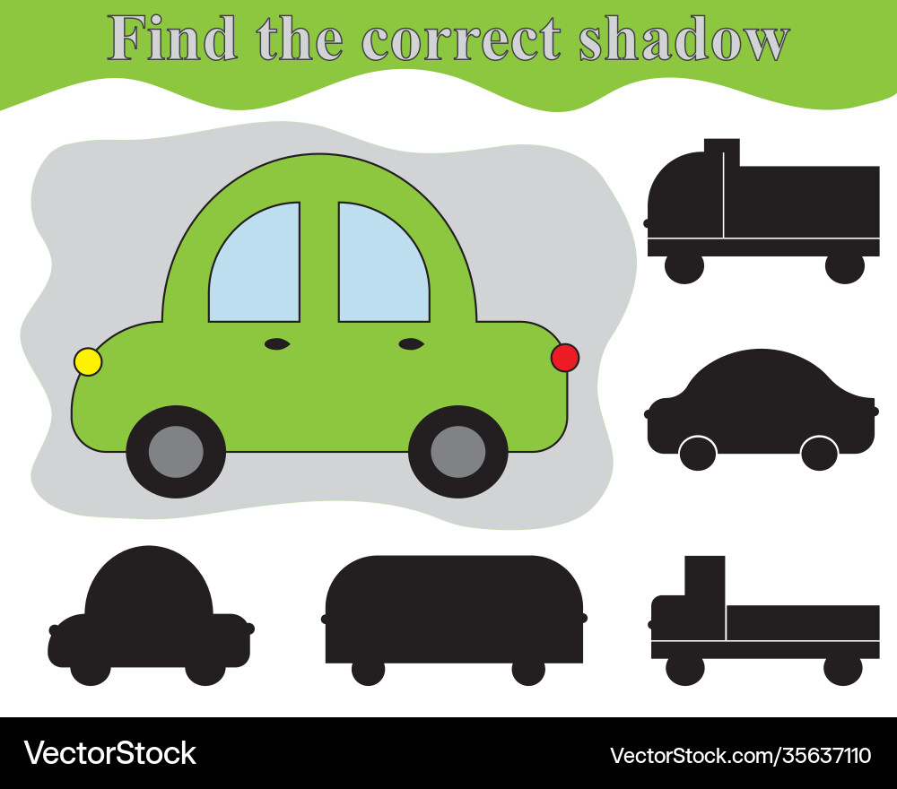 Kids Shadow Matching Game - Find the Car Vector Image