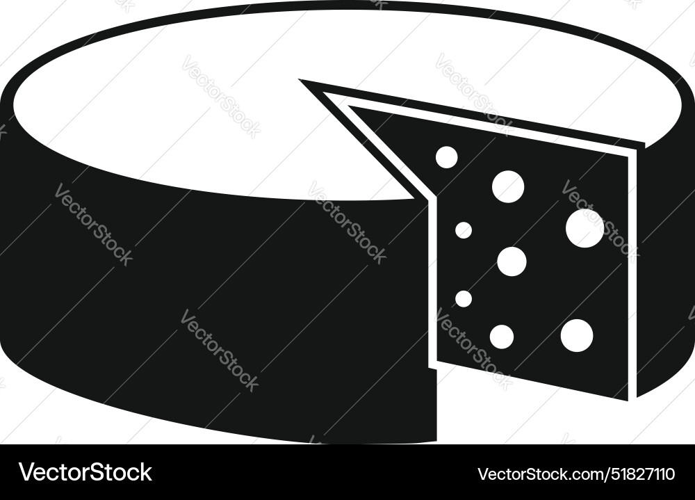 Round cheese wheel with one slice being cut off Vector Image