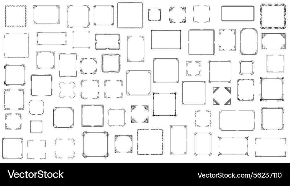 Set black line frame collection doodle square Vector Image