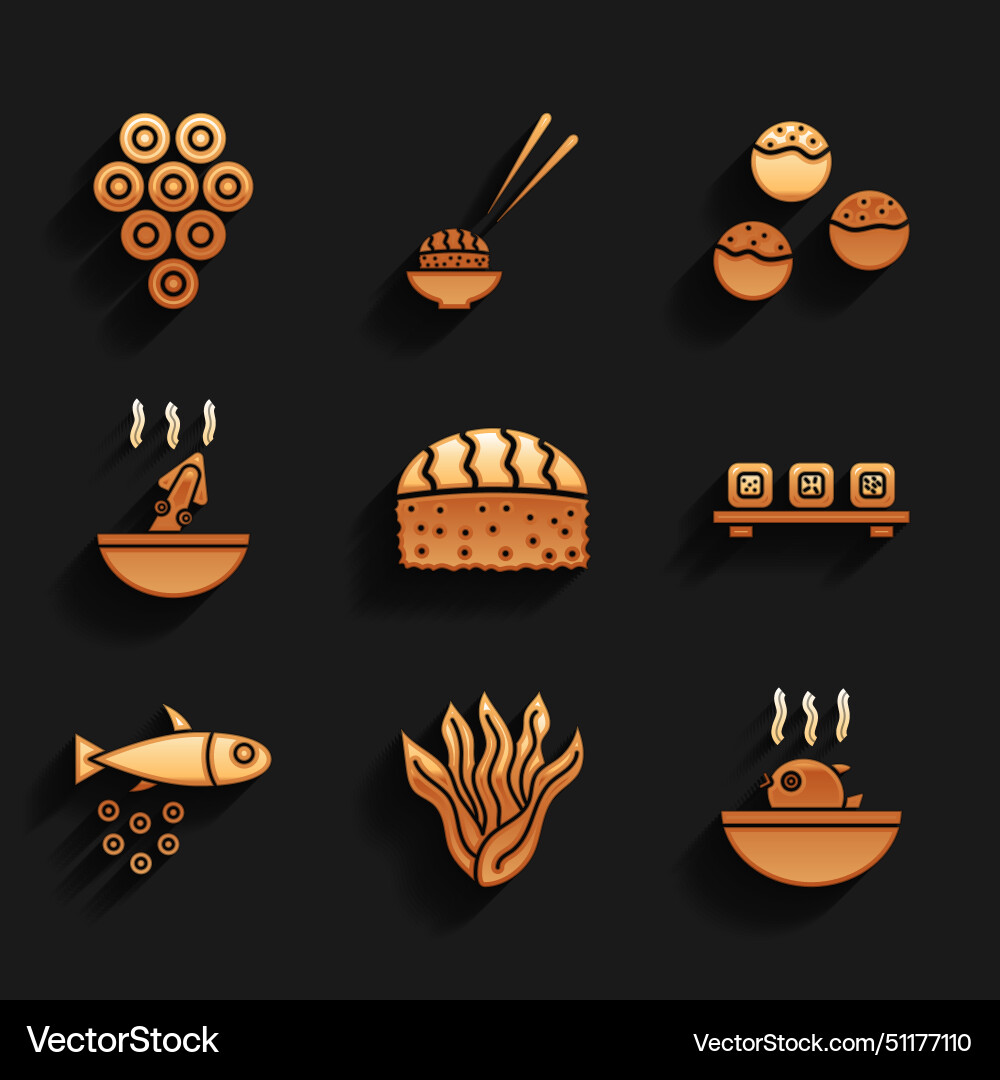 Set sushi seaweed puffer fish soup on cutting Vector Image