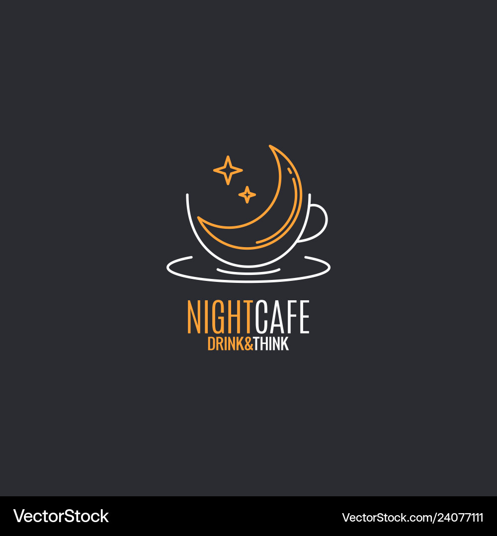Coffee cup logo night with moon linear Royalty Free Vector