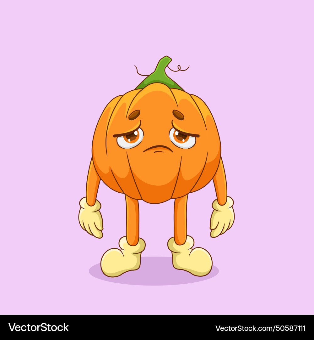 Cute pumpkin with sad expression Royalty Free Vector Image