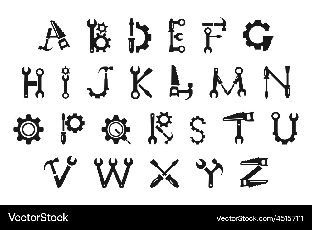 Handwritten Letter Tools Alphabet Royalty Free Vector Image