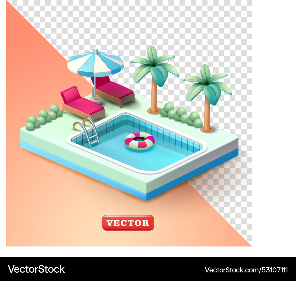 Isometric swimming pool with lounge chairs Vector Image