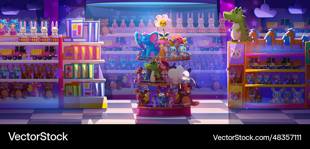 Night toy store interior with spotlight cartoon Vector Image