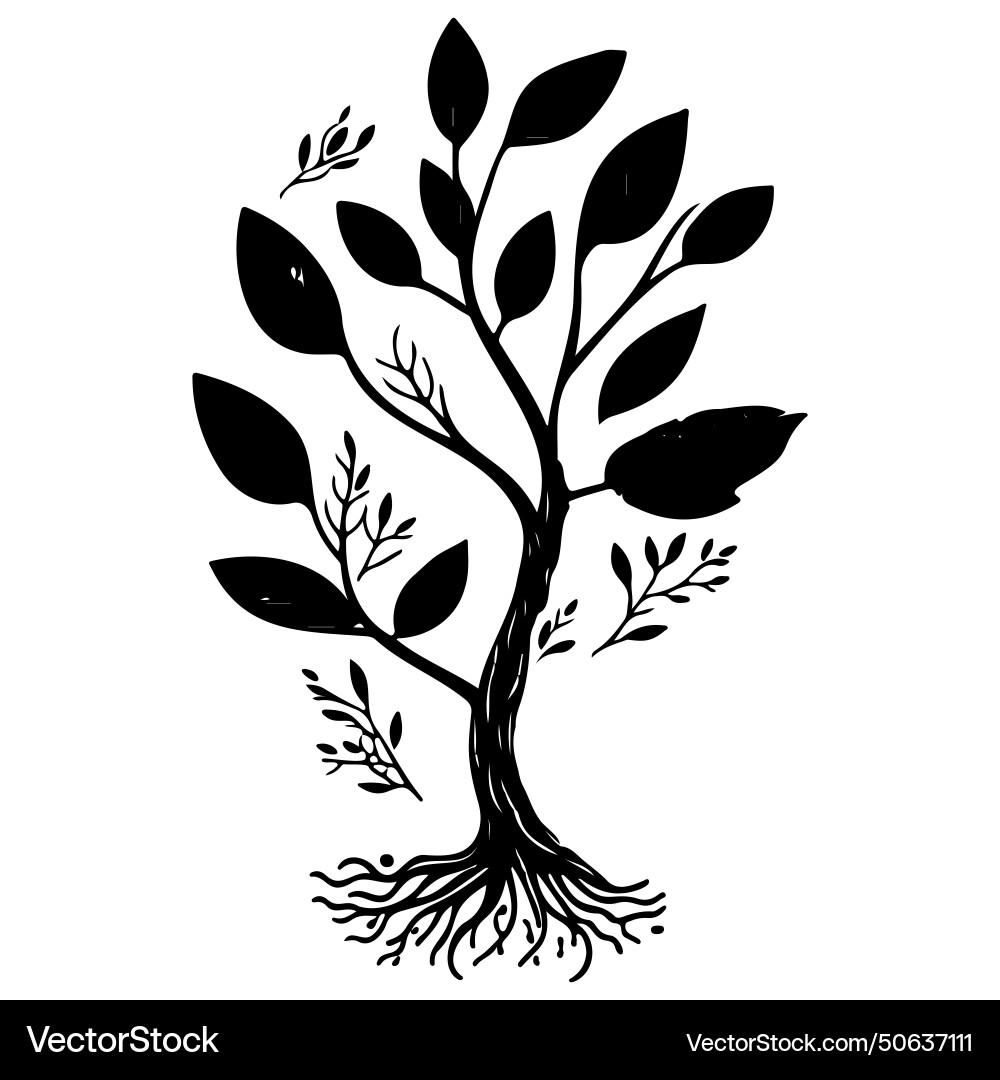 Tree half spring autumn floral sketch hand draw Vector Image