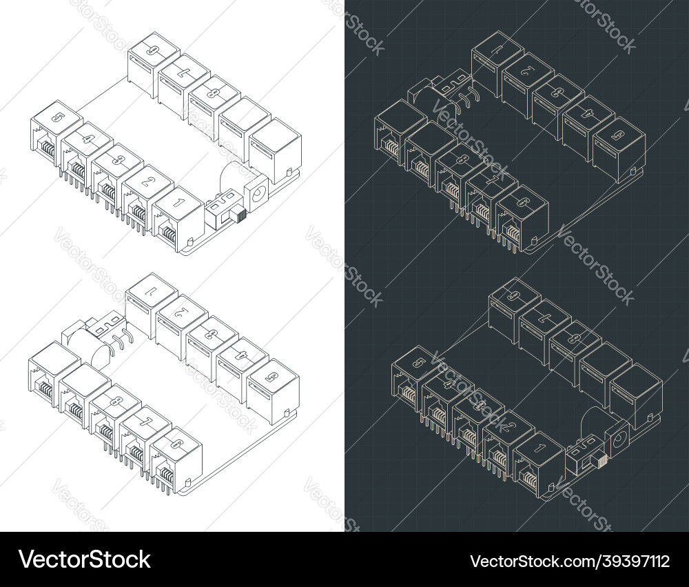 Arduino uno shield isometric drawings Royalty Free Vector