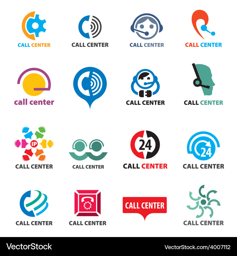Big set of logos call center Royalty Free Vector Image