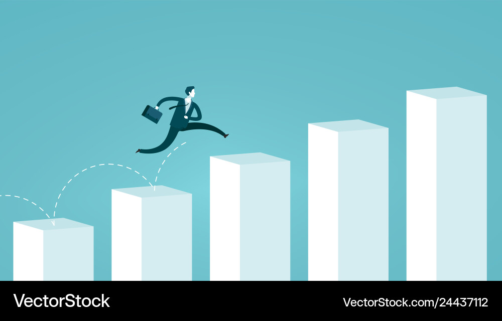 Businessman jumping on chart columns successful Vector Image