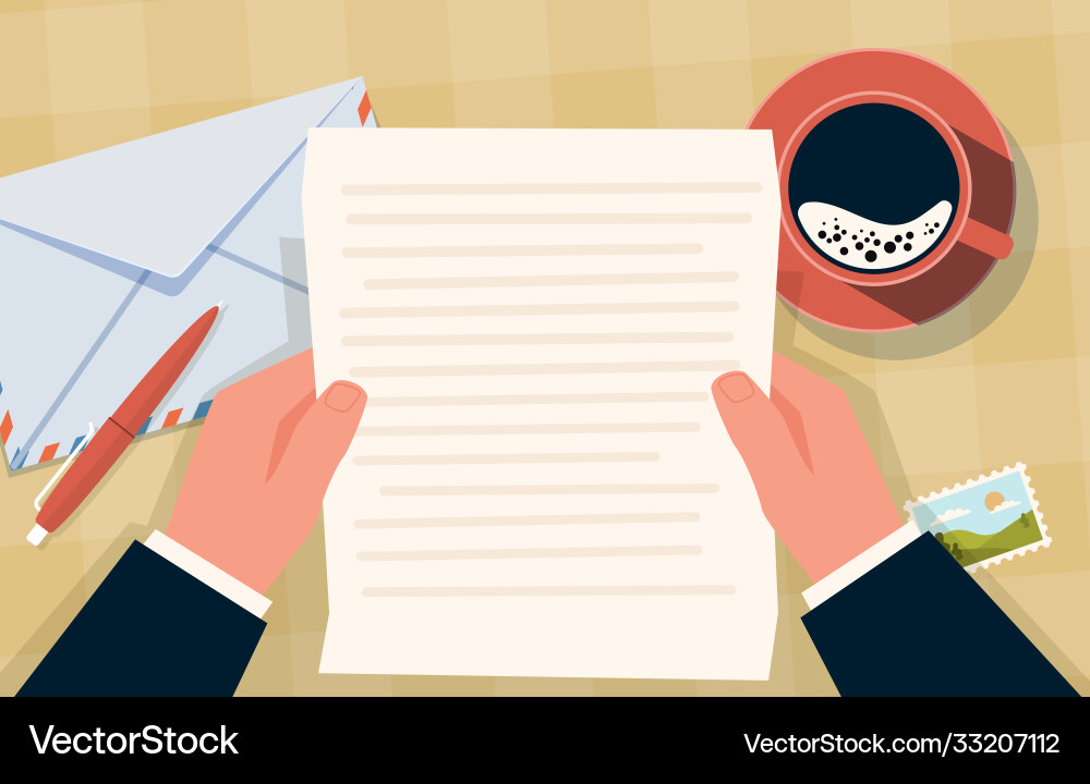Hand holding envelope correspondence paper letter Vector Image
