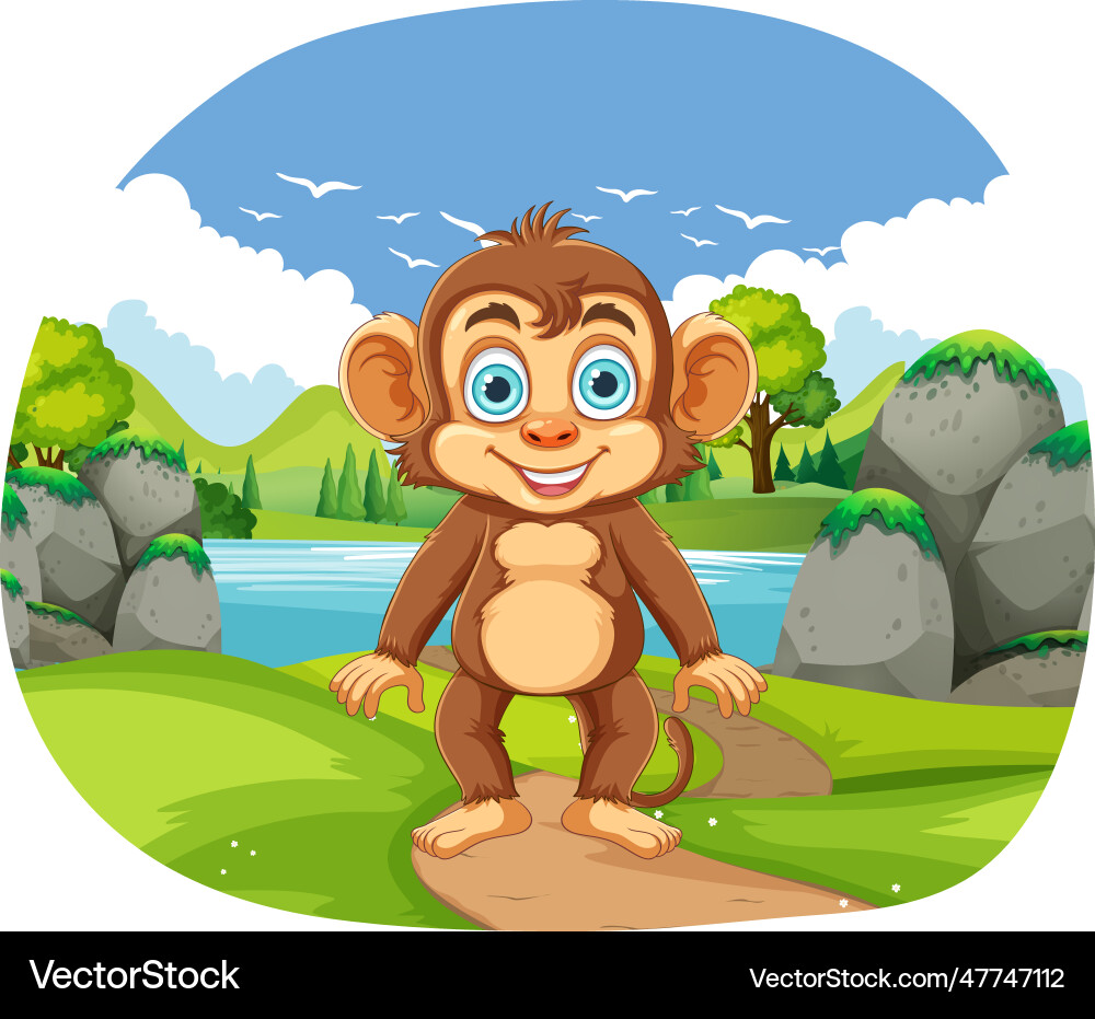 Monkey standing in forest scene Royalty Free Vector Image