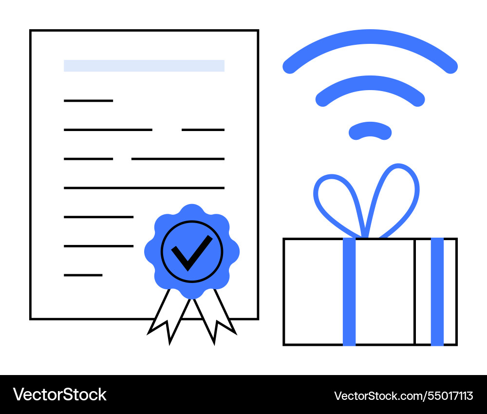 Certificate with seal wireless signal Royalty Free Vector