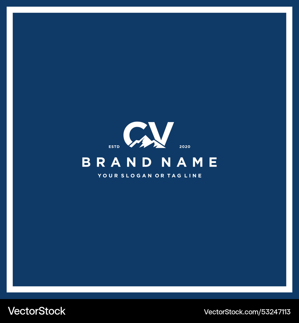 Creative letter cv mountain logo design Royalty Free Vector