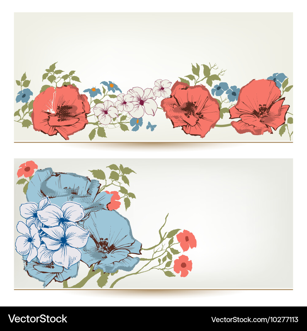 Floral banners flowers and leaves header set Vector Image