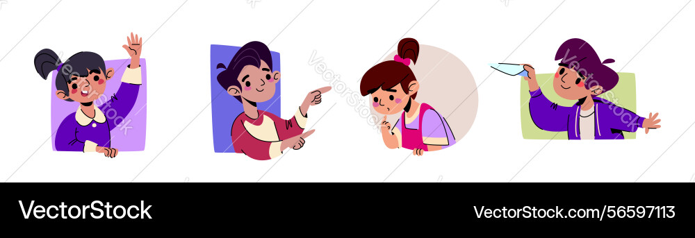 Happy kids peeking set isolated on white Vector Image