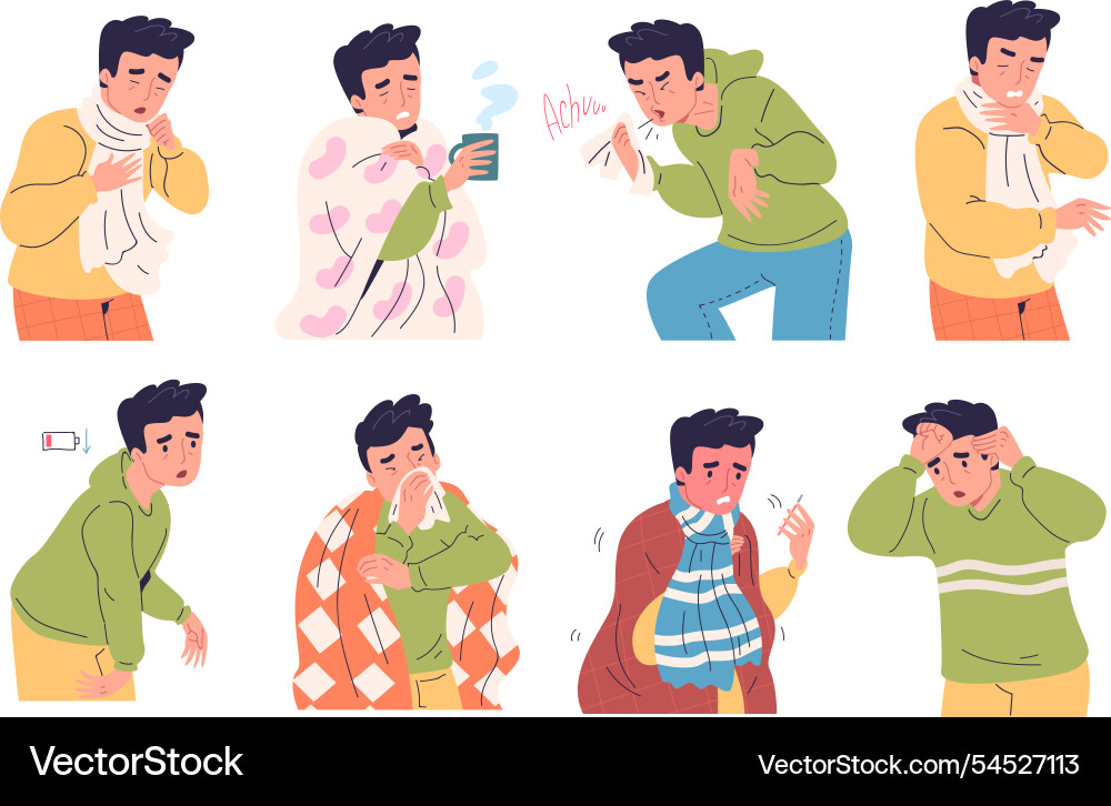 Man Suffering from Cold Symptoms Royalty Free Vector Image