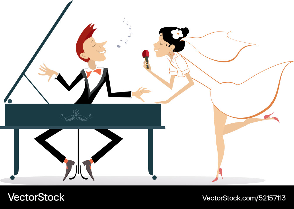 Singing bride and playing piano groom Royalty Free Vector