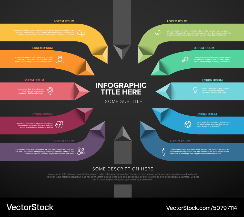 Dark multipurpose infographic template with ten Vector Image Dark multipurpose infographic template with ten Vector Image