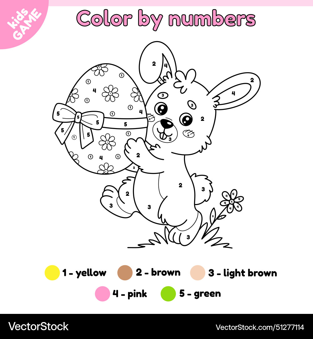 Kids easter game color by numbers with cute rabbit