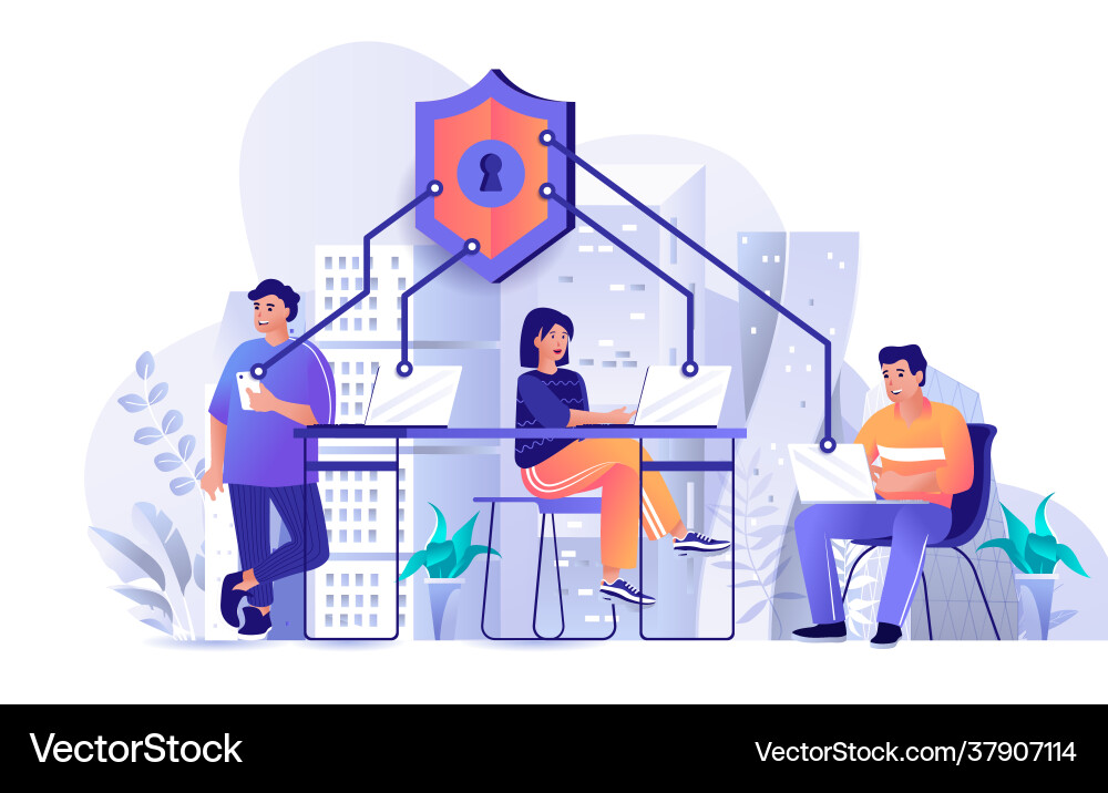 Network security concept in flat design Royalty Free Vector