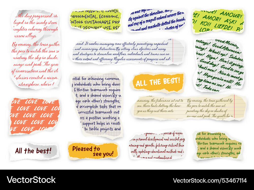 Ripped paper strips with handwritten text Vector Image