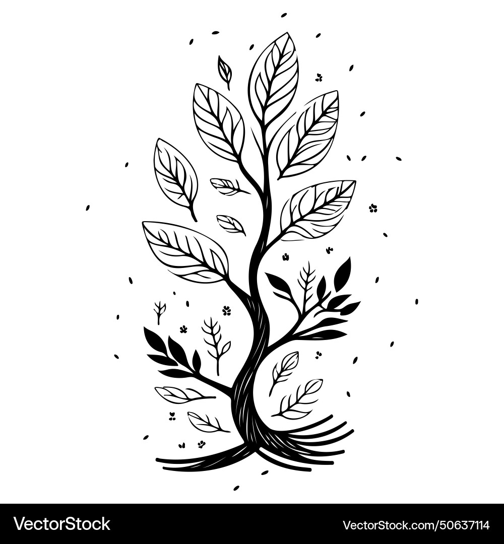 Tree half spring autumn floral sketch hand draw Vector Image