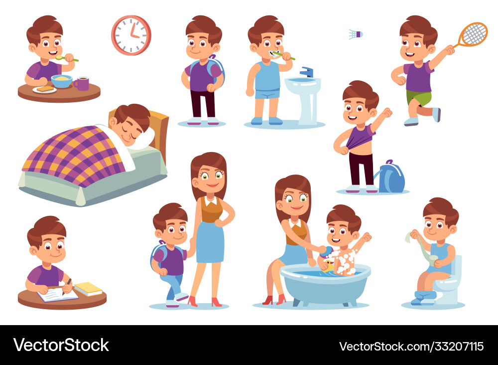 Boy routine kid daily activities little child Vector Image