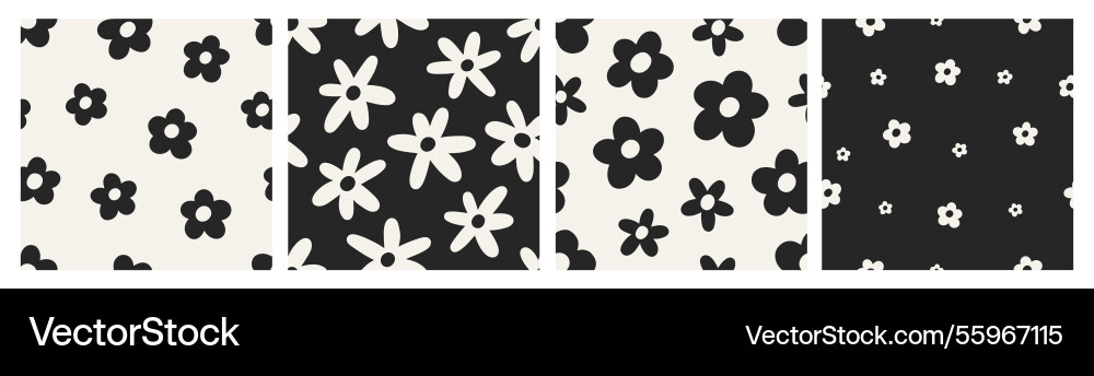 Groovy Daisy Floral Pattern Set Royalty Free Vector Image